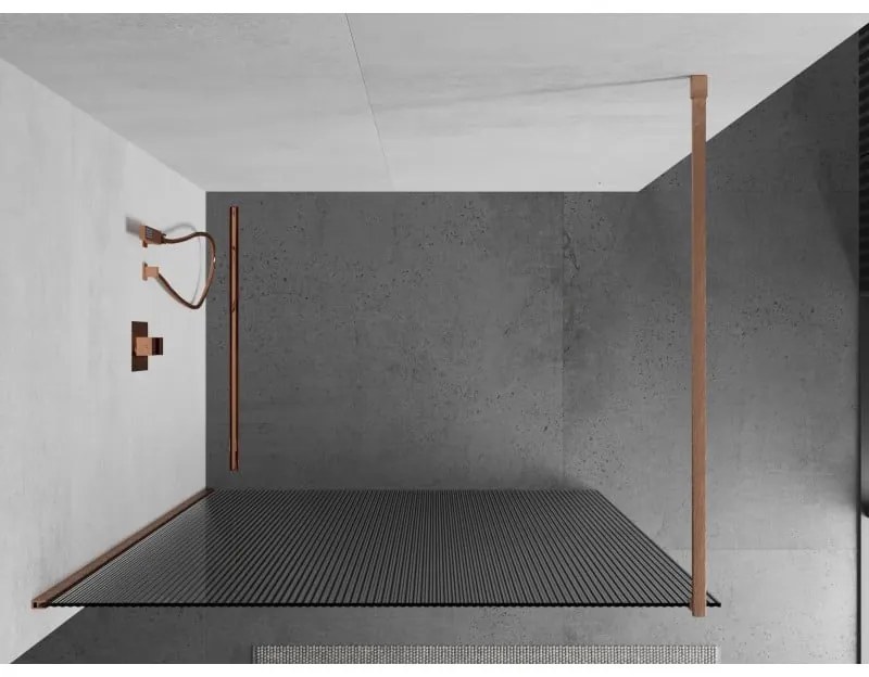 Mexen Kioto, sprchová zástěna Walk-In 100 x 200 cm, 8mm sklo s žebrovým vzorem, měděný matný profil, 800-100-101-65-09