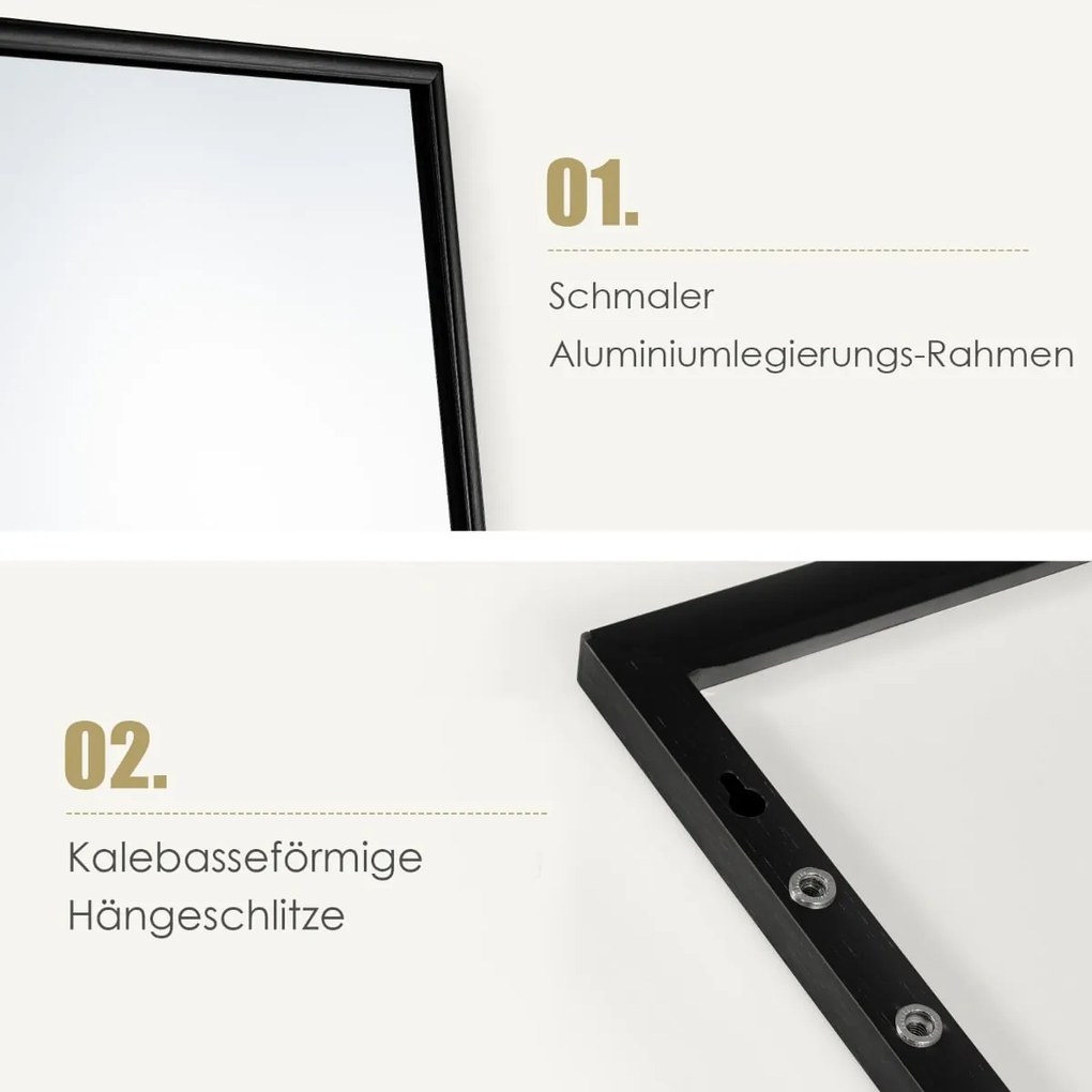 Costway Závěsné zrcadlo celorozměrné zrcadlo s rámem černé – 120 × 37 × 2 cm
