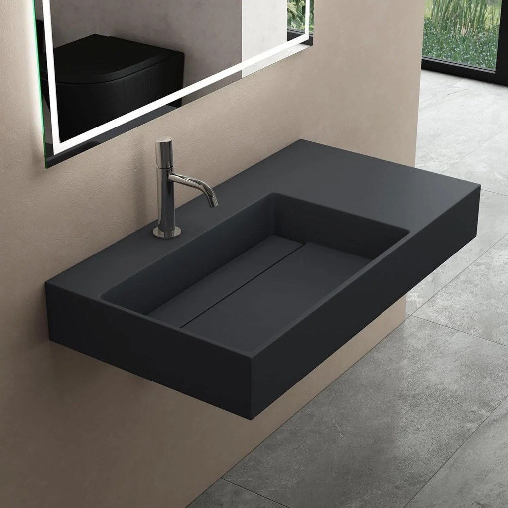 Rea Archi, umyvadlo na desku z konglomerátu 750x430x140 mm, levá verze, šedá matná, REA-U4303