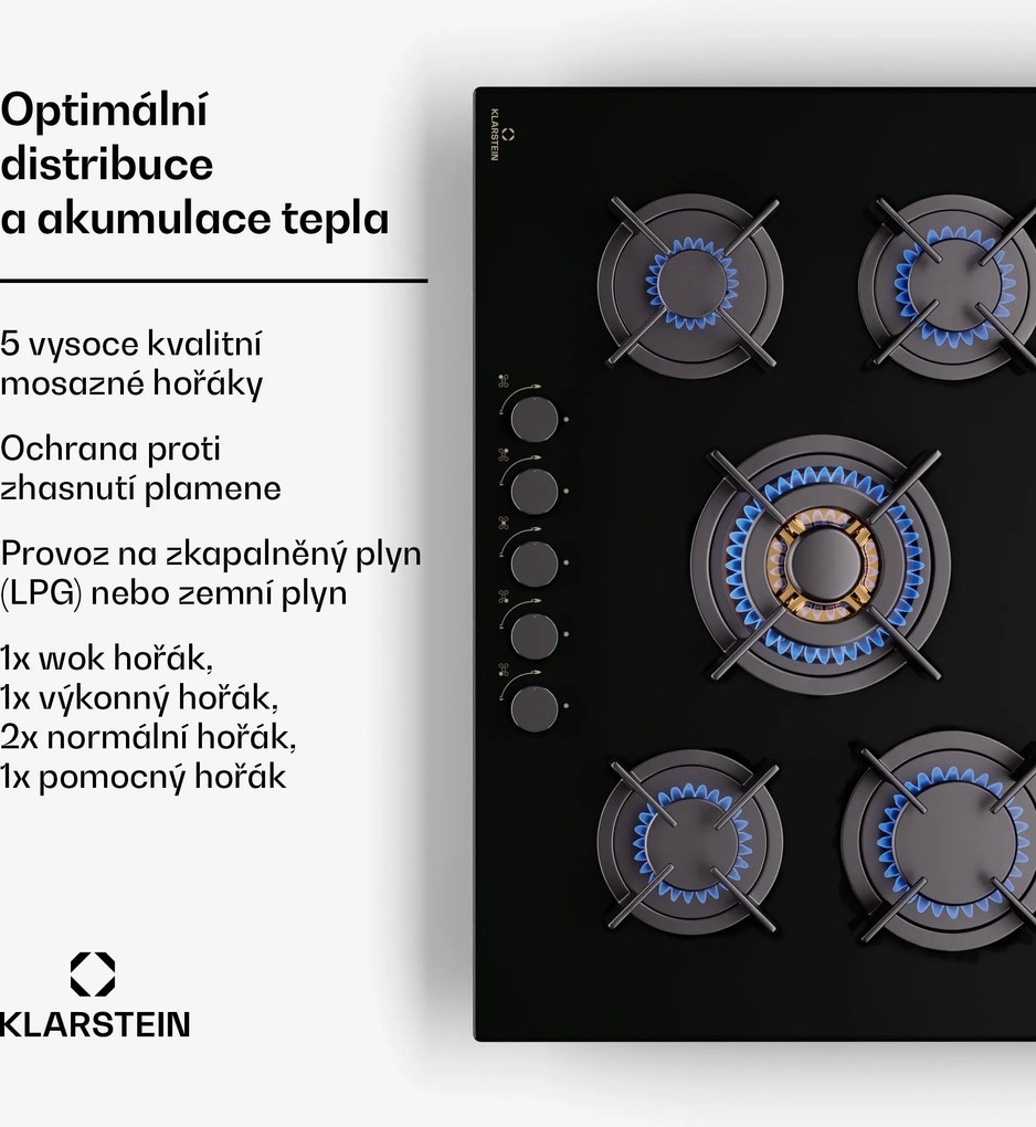 Klarstein Goldflame 5, plynová varná deska, 5 hořáků