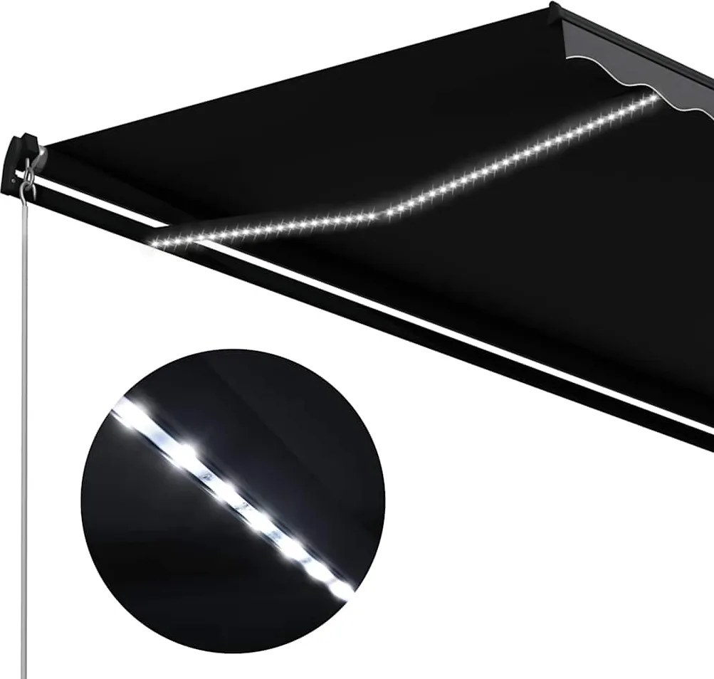 Ručně zatahovací markýza s LED světlem 450 x 300 cm antracitová 3051246