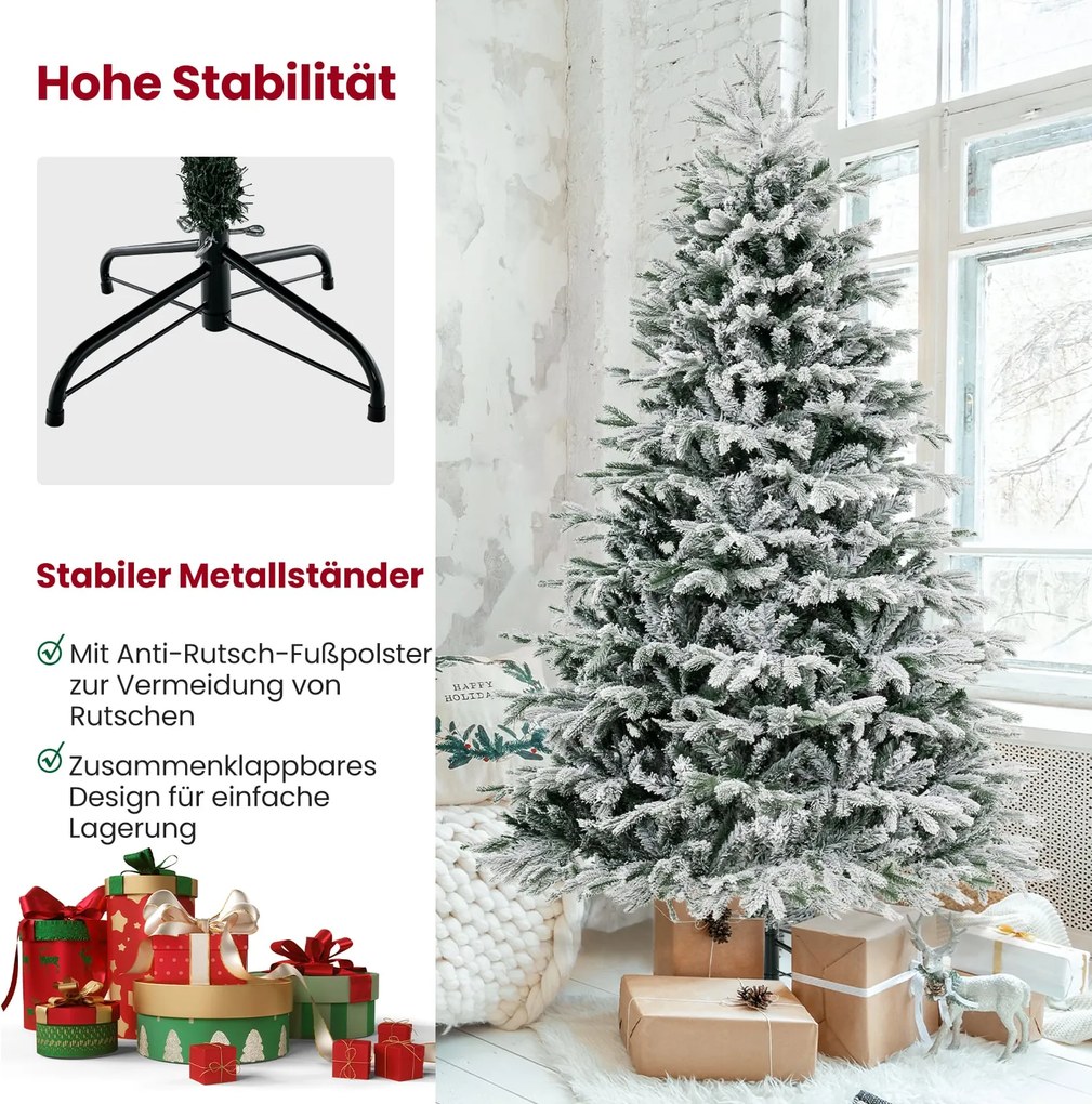 Costway 210 cm Umělý vánoční stromek se sněhem a osvětlení Vánoční strom s 450