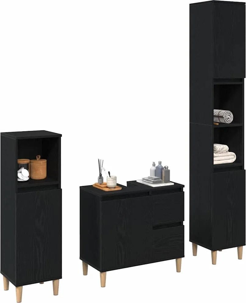 Sada koupelnového nábytku 3 ks Černý dub 30 x 30 x 180 cm 3333086