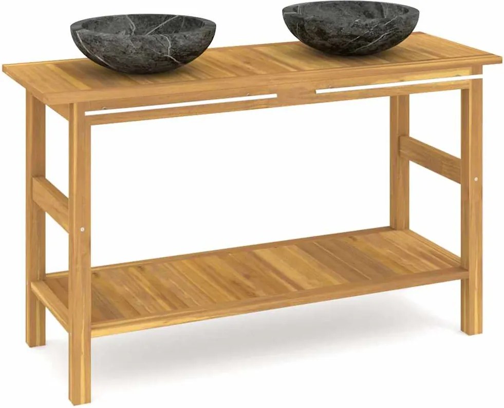 Koupelnová skříňka s umyvadly z černého mramoru masivní teak 3096579