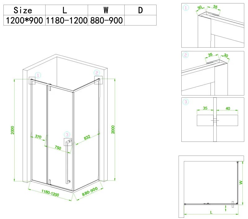 BPS-koupelny Obdélníkový sprchový kout HYD-OK16CS 120x90 černá/transparent - bez vaničky