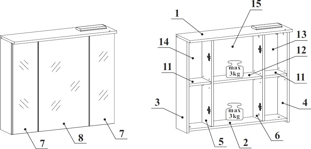 Koupelnová skříňka se zrcadlem Splash, s osvětlením, bílá