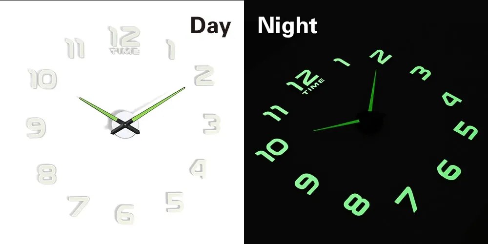 KIK Designové 3D nalepovací hodiny fluorescentní 50 - 60cm, KX7442