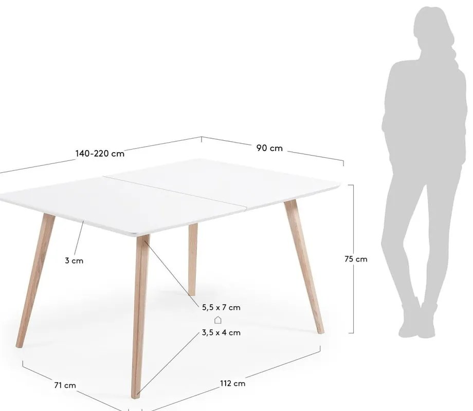 Rozkládací jídelní stůl s přídavnou deskou 90x140 cm Eunice – Kave Home