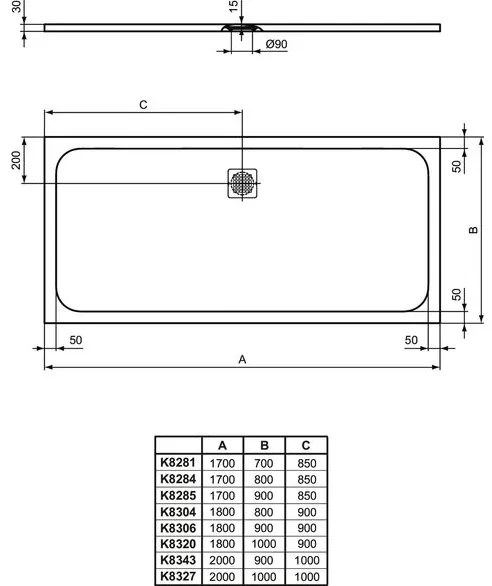 Ideal Standard Ultra Flat S Sprchová vanička 180x90 cm, černá K8306FV