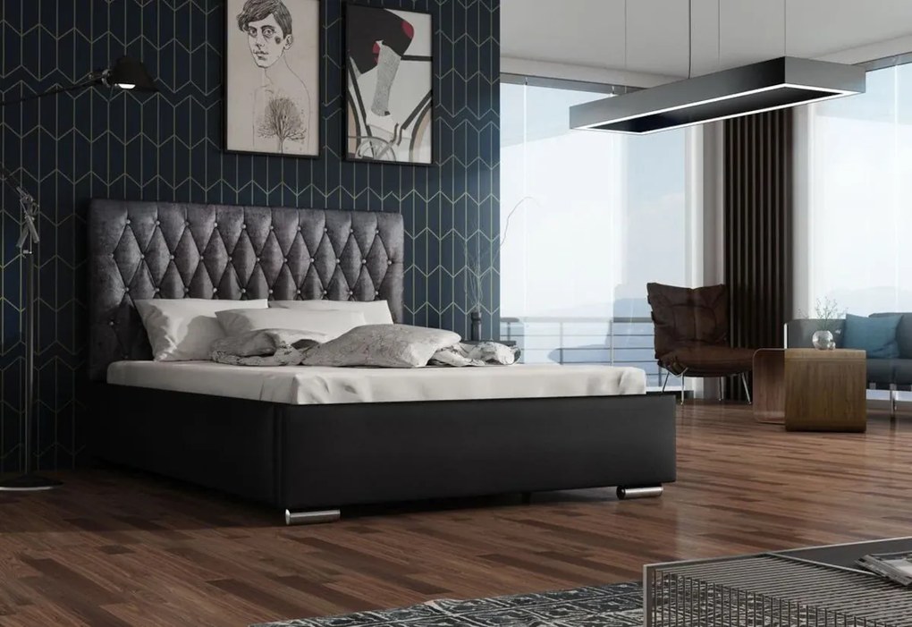 Čalouněná postel REBECA + rošt + matrace, Siena05 s krystalem/Dolaro08, 140x200