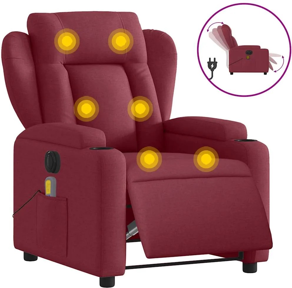Elektrické masážní polohovací křeslo vínové textil 3204473