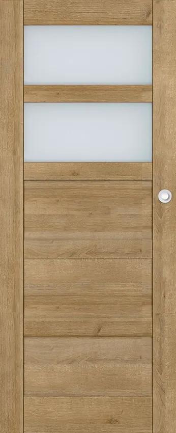 posuvné interiérové dveře do pouzdra BRAGA model 3 Průchozí rozměr: 70 x 197 cm, Orientace dveří: Levé dveře, Dekor: Dub Aljaška