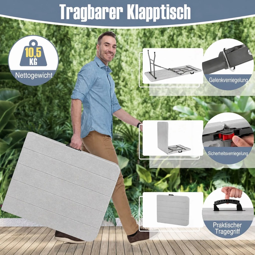 Costway Zahradní stůl s HDPE stolní deskou a rukojetí, skládací