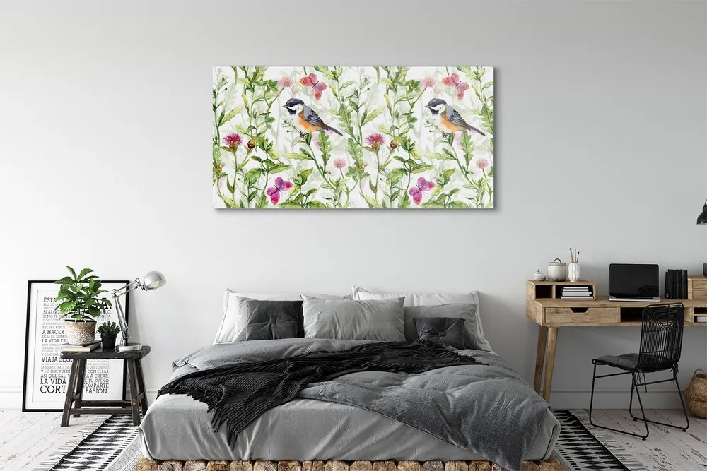 akrylový obraz Maloval pták v trávě 140x70 cm