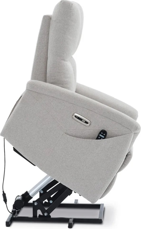 Křeslo polohovací masážní s výhřevem, 8bodová vibrační masáž, zvedací systém, USB, krémová látka (72 x 95) cm