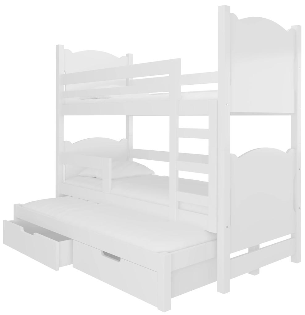 Patrová postel pro tři osoby s matracemi LETICIA Hlavní barva: Bílá, Další barva: Bílý