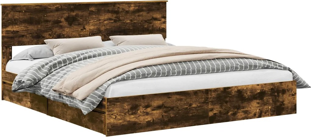 Postel s úložným prostorem se zásuvkou Kouřový dub 180 x 200 cm 3410774