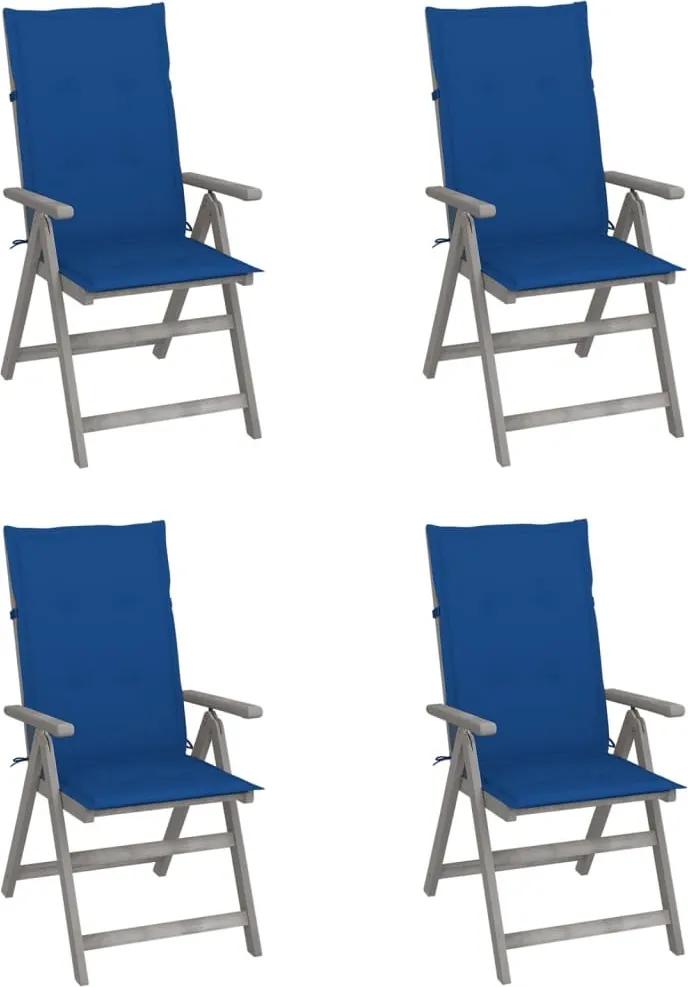 vidaXL Zahradní polohovací židle s poduškami 4 ks masivní akácie [3065377] Barva: Vzor šedá kostka