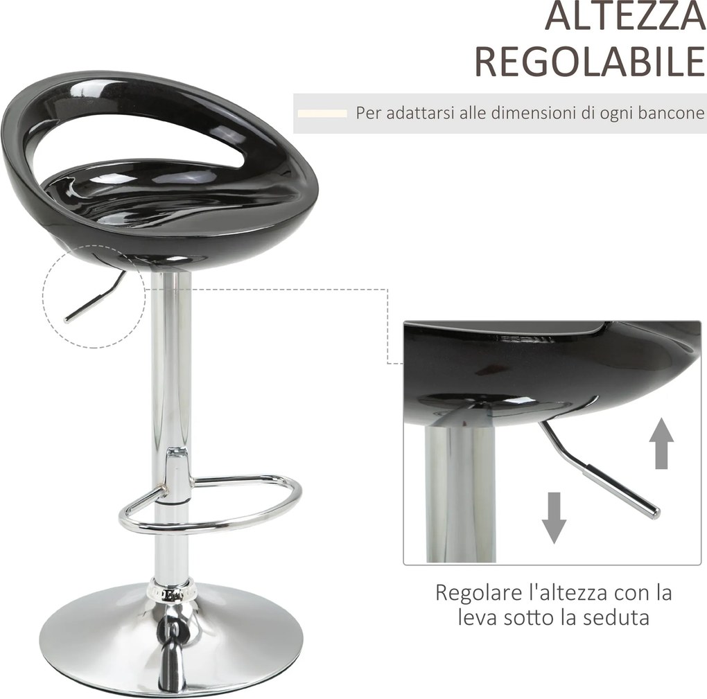 HOMCOM Set 2 Vysokých Barových Židlí, otočné o 360°, s opěrkou a opěrkou na nohy, nastavitelná výška, ocelová základna, pro jídelnu a kuchyň, 46x41x7…