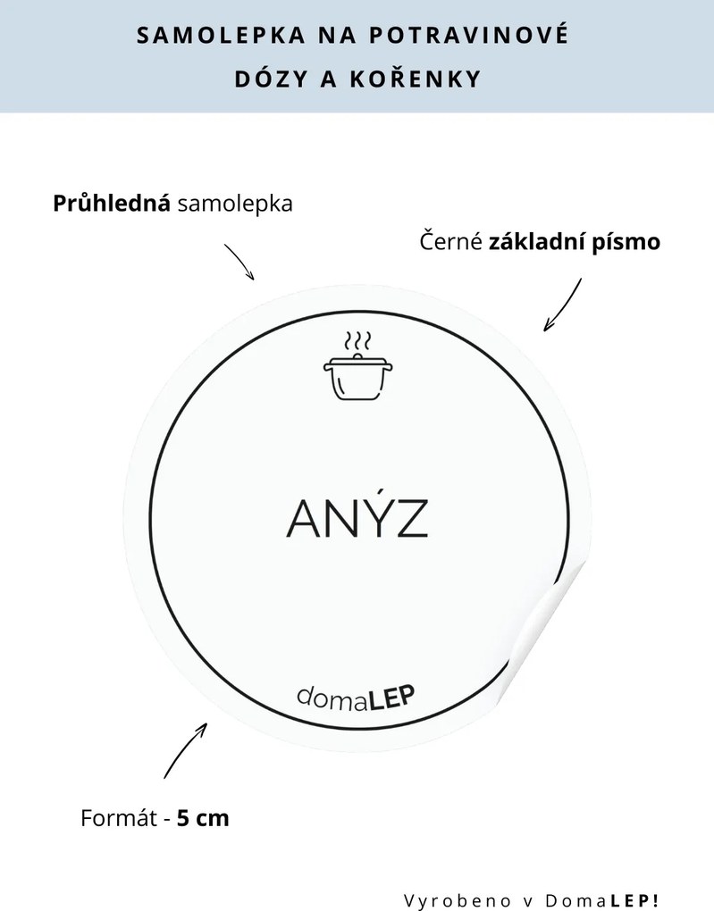 Samolepka na kořenky ANÝZ průhledná 5 cm základní písmo