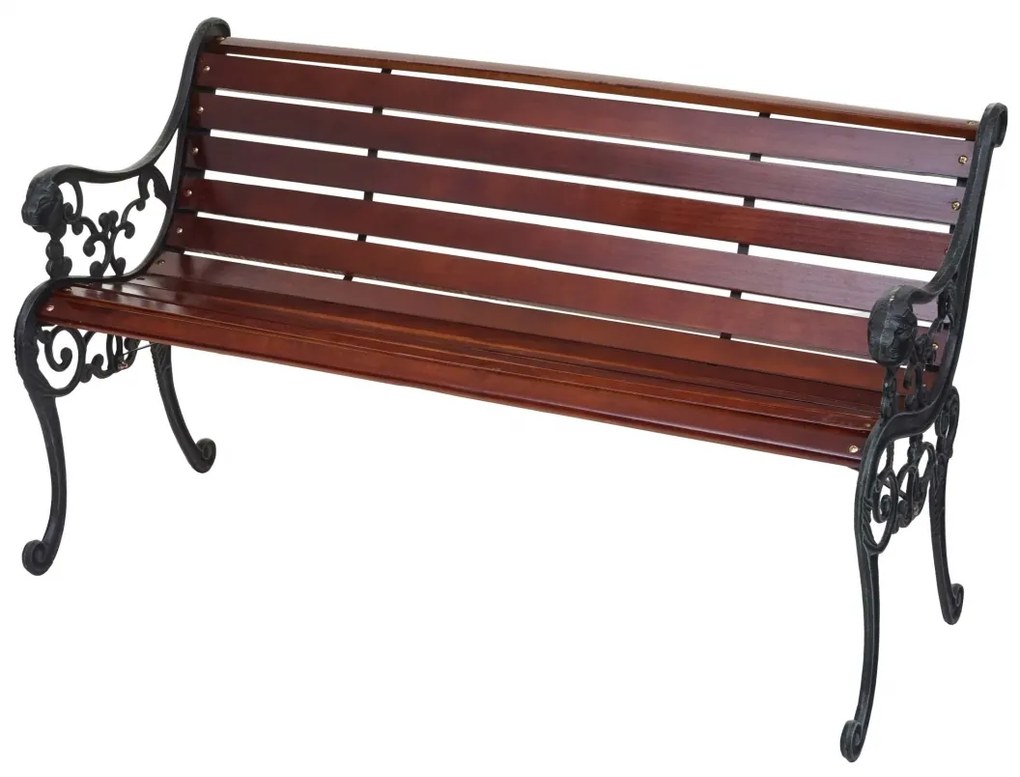 Zahradní lavice F98 2-místná - litina / dřevo, 125 cm - Hnědá