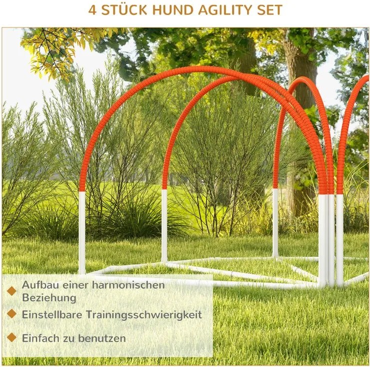 Sada pro agility psů PawHut, sada 4 tréninkových sad pro psy s tyčemi pro slalom, vybavení pro agility psů s taškou Oxford, oranžová