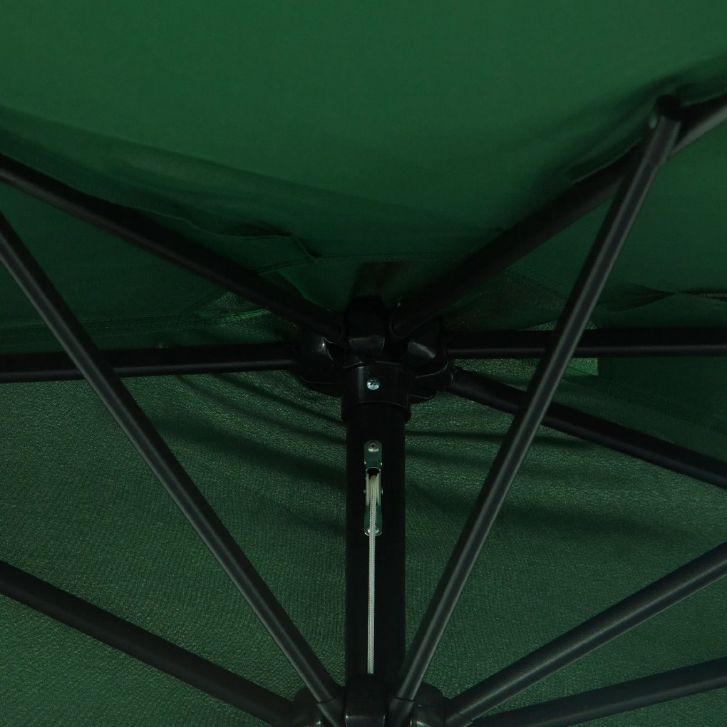 Outsunny poloviční slunečník balkónový slunečník 5 kovových prutů větrací štěrbina včetně 2,93 x 1,5 x 2,49 m vysoce hustý polyester zelený