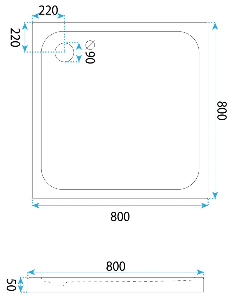 Čtvercová akrylátová sprchová vanička REA BELMOND 80x80 cm bílá, krytka - chrom