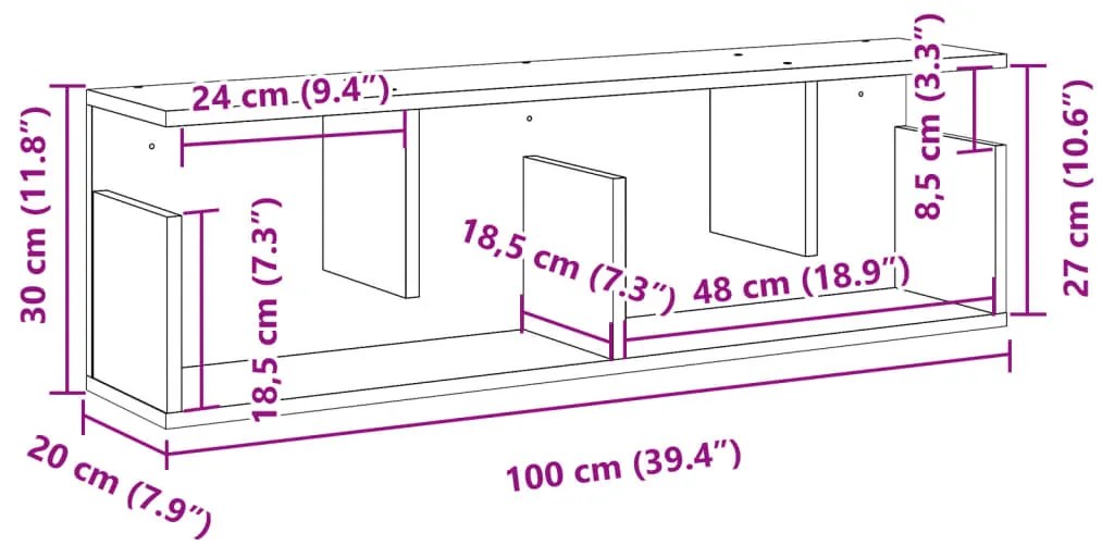 Nástěnná skříňka 100 x 20 x 30 cm kouřový dub kompozitní dřevo