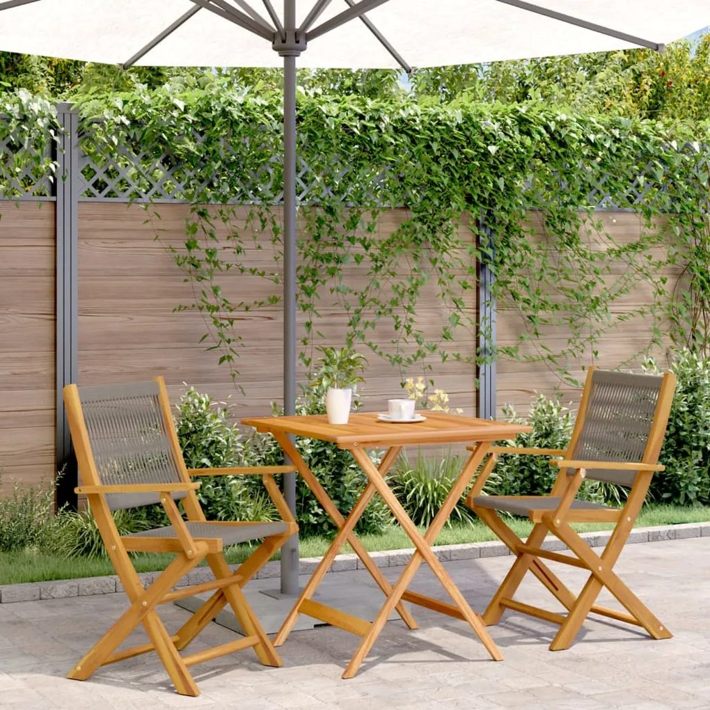 3dílný bistro set šedý polypropylen a masivní dřevo 3281878