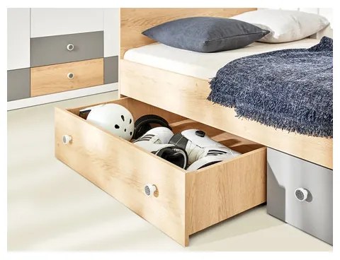 Jednolůžková postel Peluga PL14 L/P, Barva dřeva: dub sušenkově hnědý / bílá lux + šedá