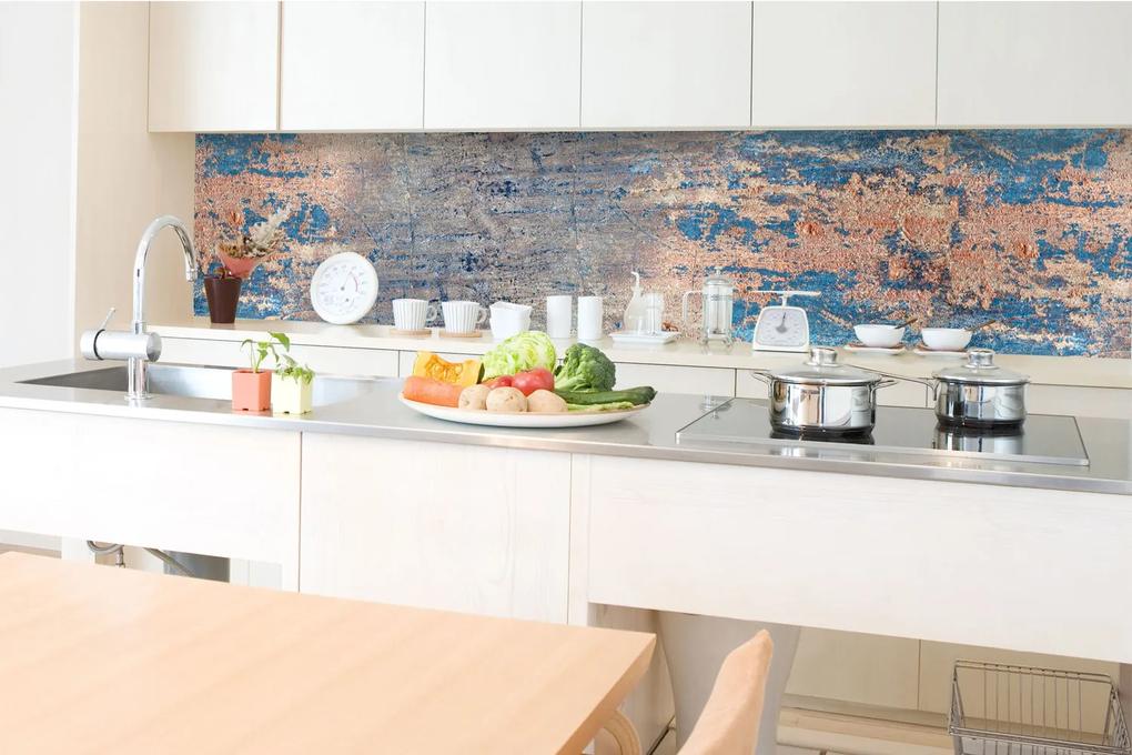 DIMEX | Fototapeta do kuchyně Starý natřený plech KI-350-293 | 350 x 60 cm | šedá, béžová, modrá