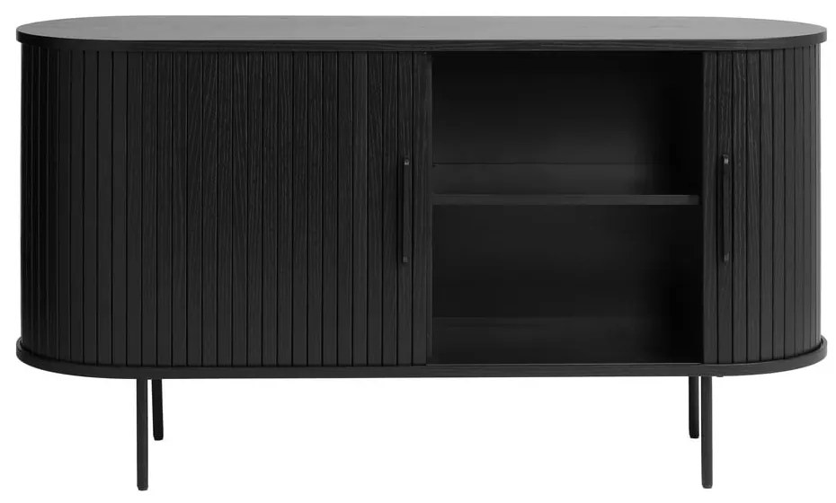 Černá nízká komoda v dekoru dubu 140x76 cm Nola – Unique Furniture