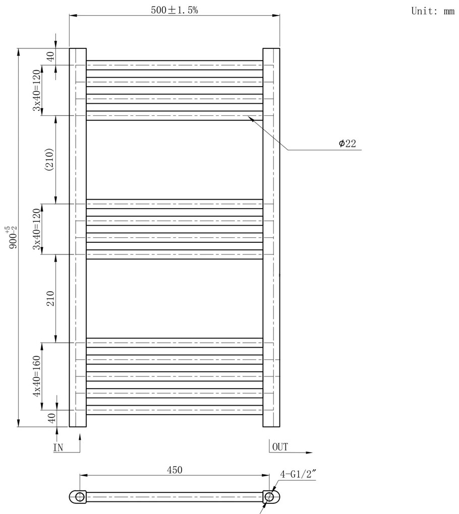 Gamma Erga Basic, topné těleso 900x500 mm, 353 W, černá matná, ERG-LAV-BASIC-9050-BK