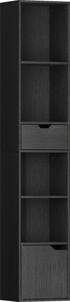 HOMCOM police se 4 otevřenými přihrádkami, skříňka a zásuvka, 30x24x158 cm, černá