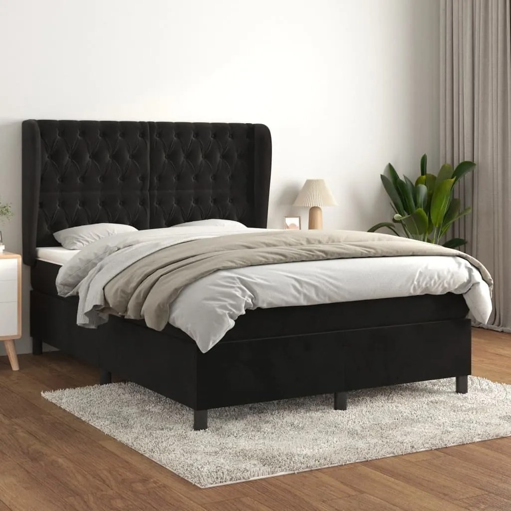 Box spring postel s matrací černá 140x200 cm samet 3129395