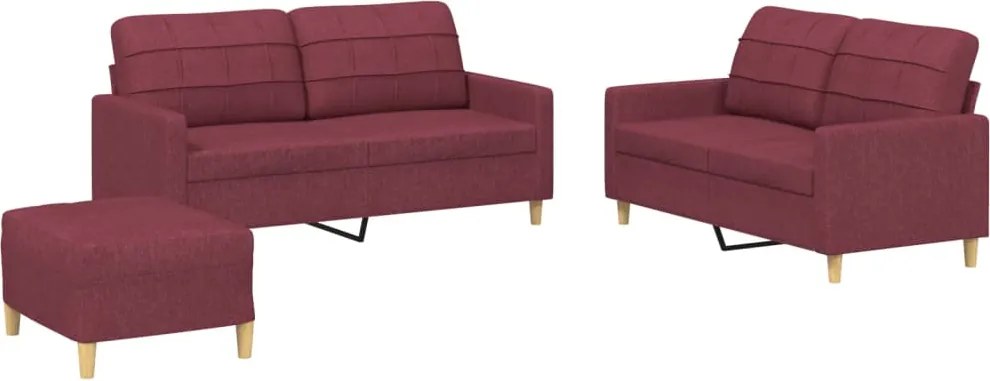 3dílná sedací souprava s poduškami vínová textil 3201288