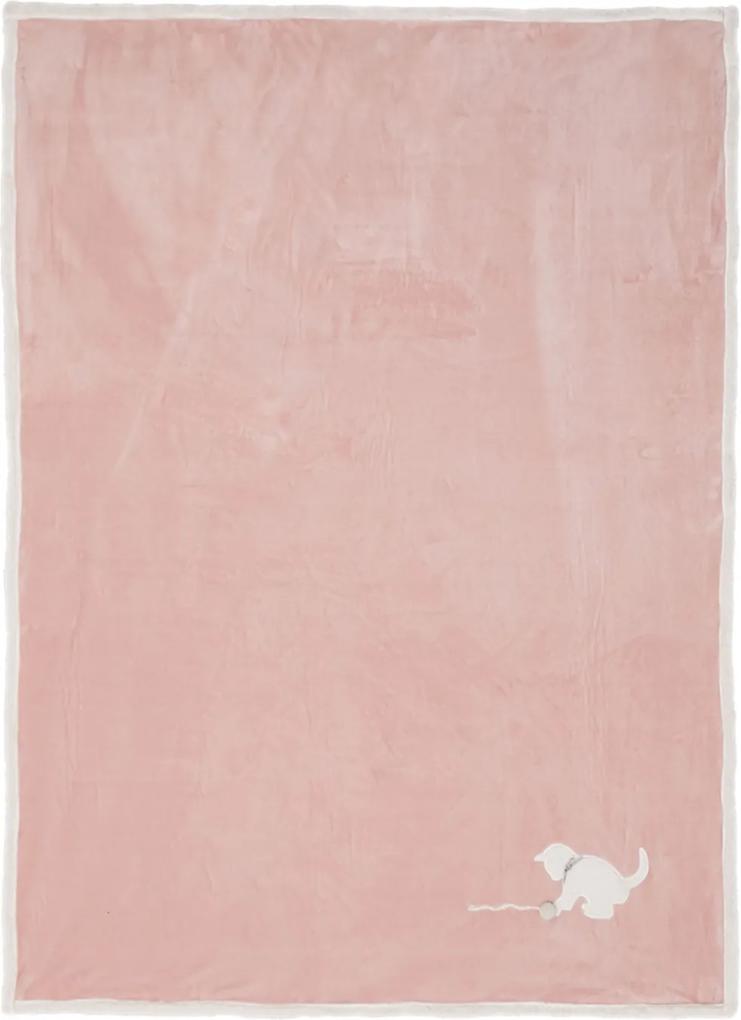 Růžový plyšový pléd s kočičkou Olli- 130*160 cm