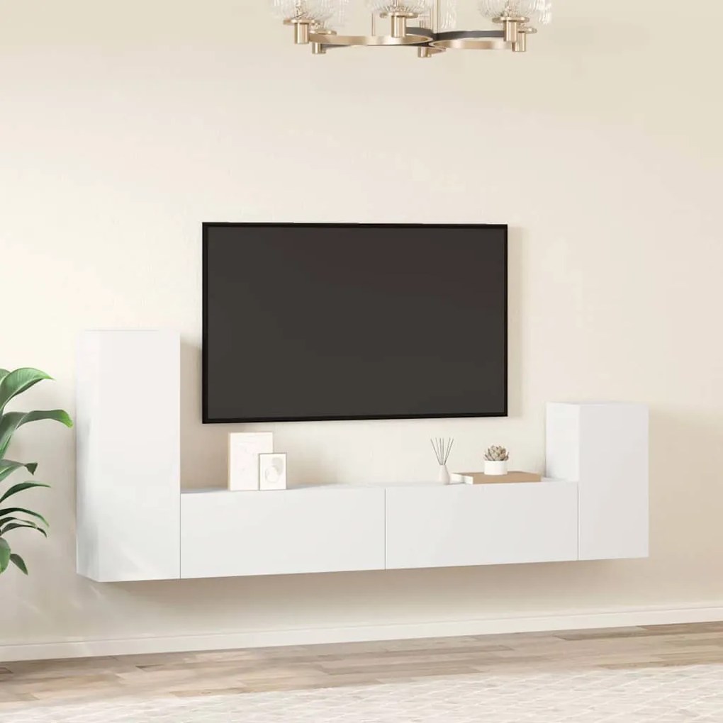 4dílný set TV skříněk bílý kompozitní dřevo 3114622