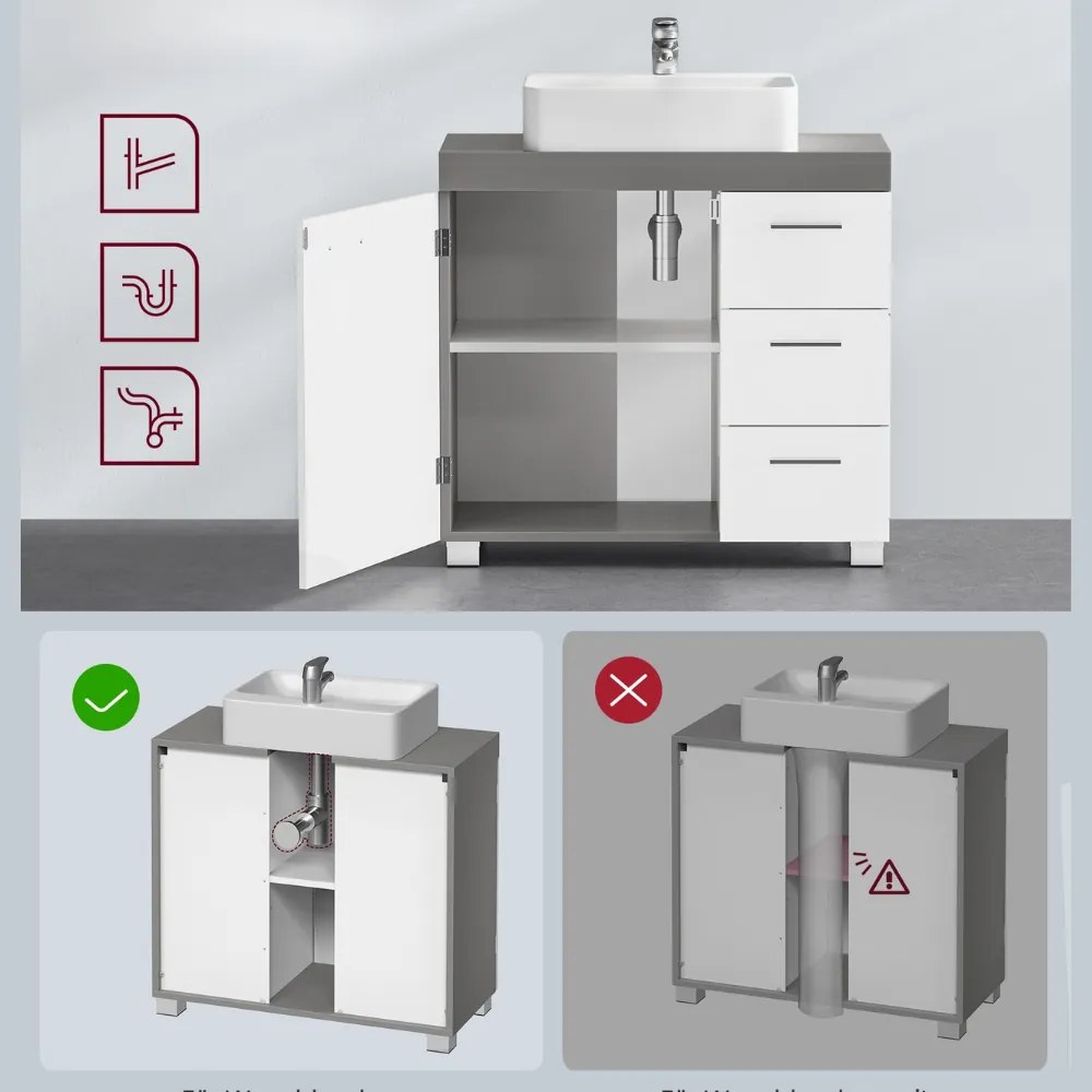 Skříňka pod umyvadlo IVY, 30x70x64 cm, bílá/šedá Vasagle