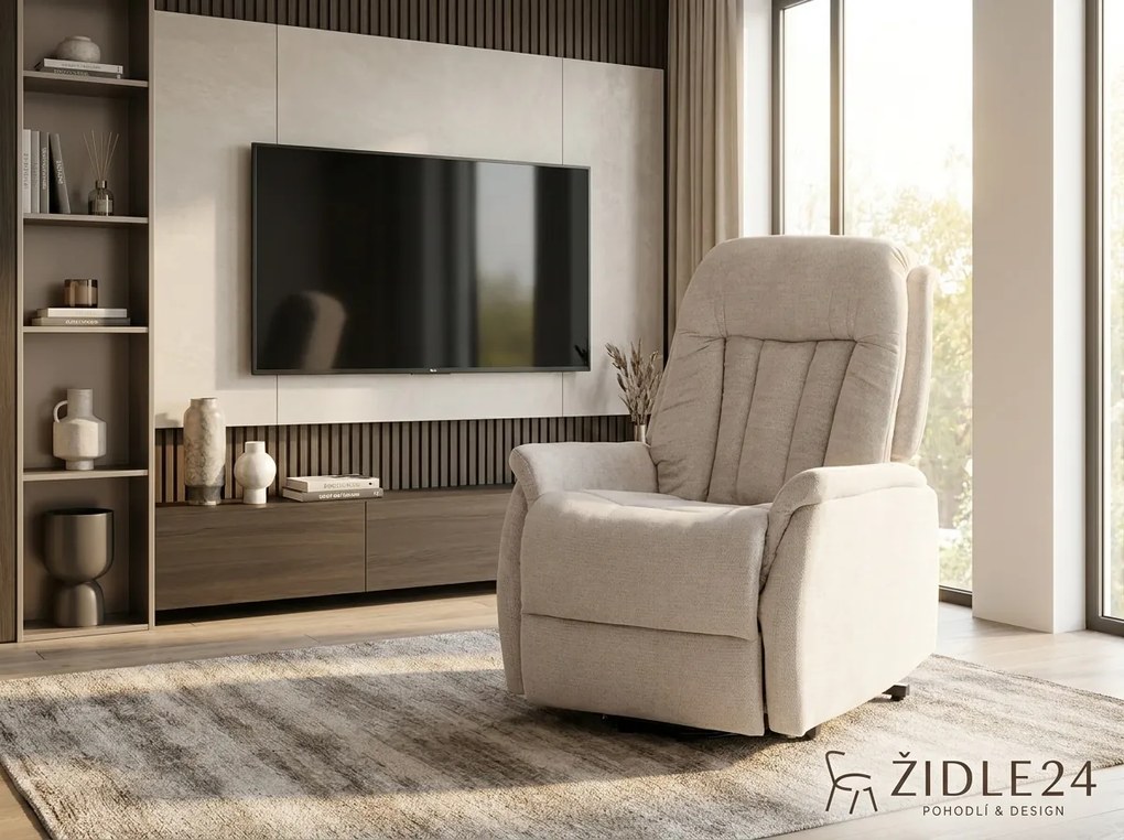 Elektrické polohovací TV křeslo MOVIRO - béžová látka