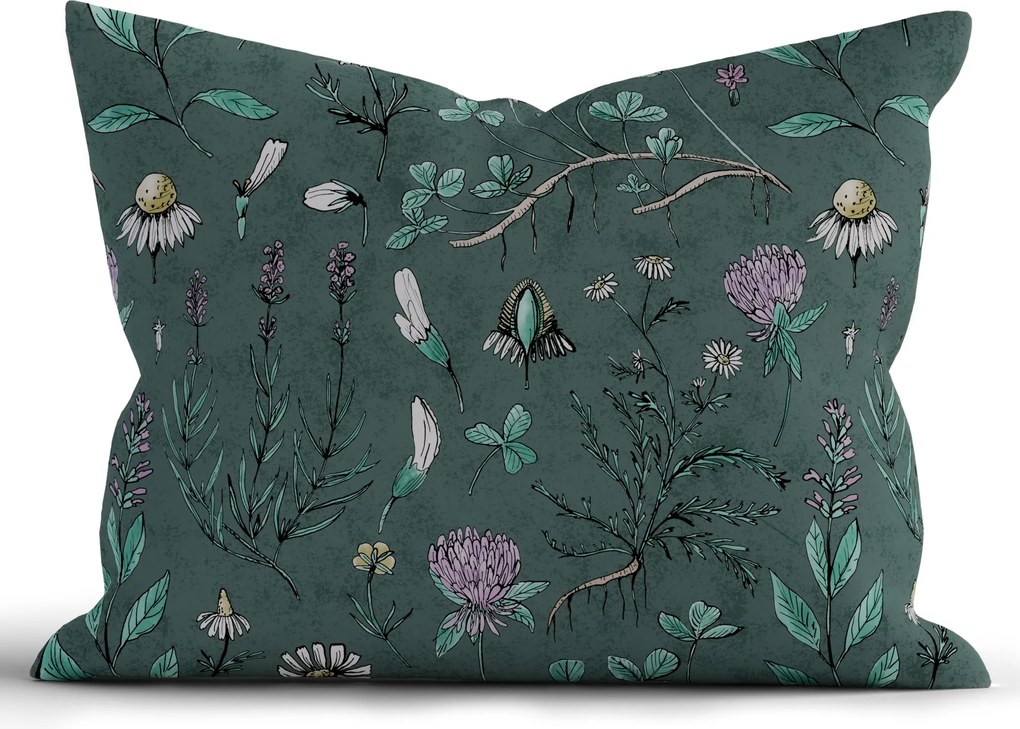 MK Lůžkoviny Bavlněný povlak na polštář Renforcé 70 x 90 cm - Herbář tmavě zelený
