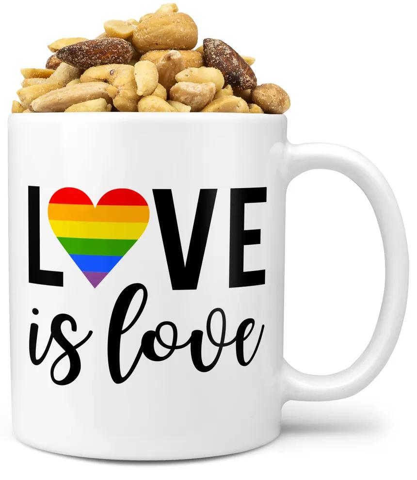 Hrnek LGBT Love is love (Náplň hrníčku: Směs slaných oříšků)
