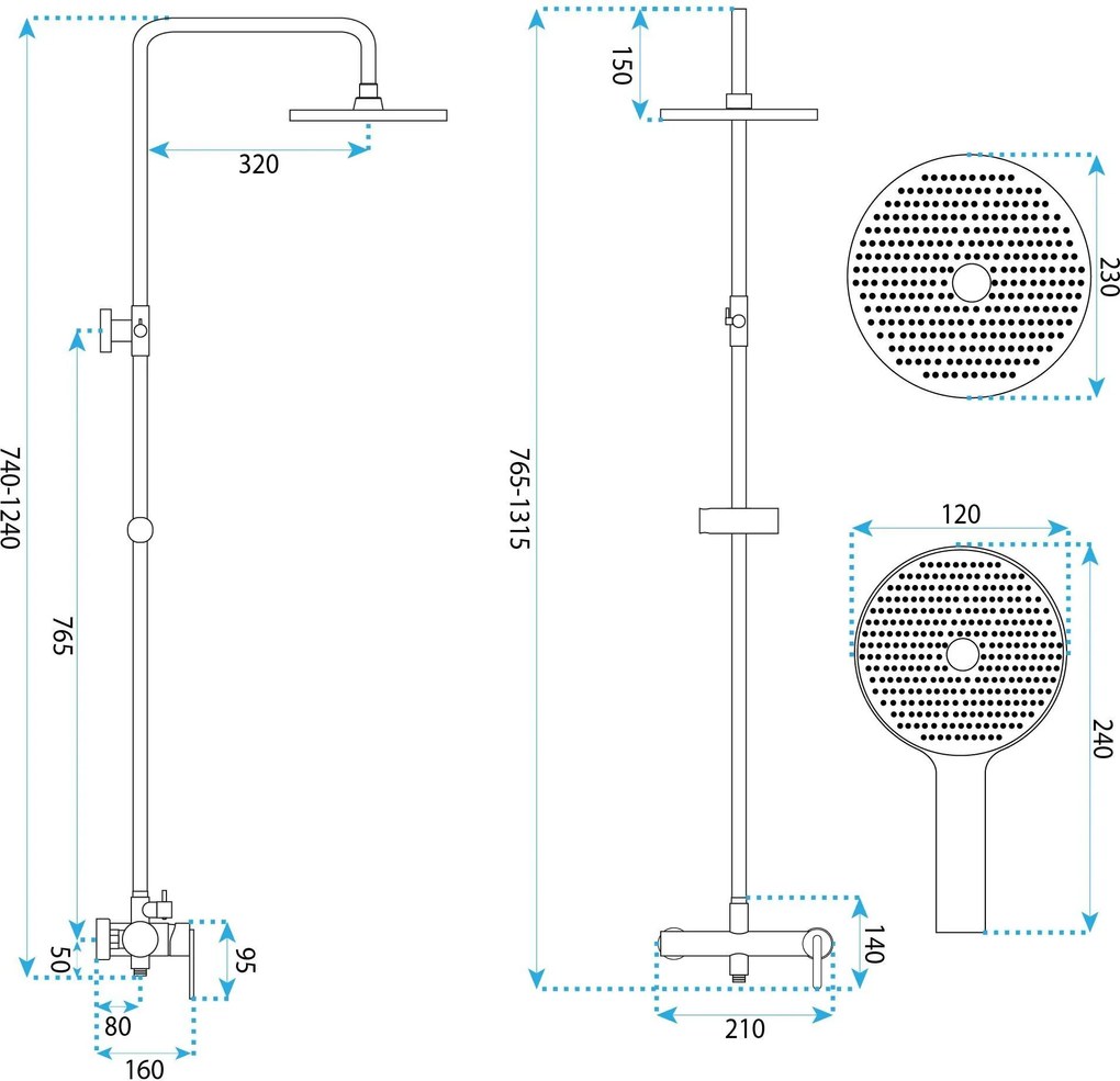 Rea Ontario, sprchový set s ruční a hlavovou sprchou, černá matná, REA-P5712