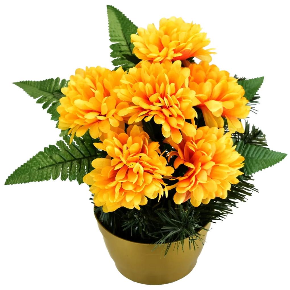 Dušičková miska se žlutými chryzantémami a kapradím 23 x 22 cm