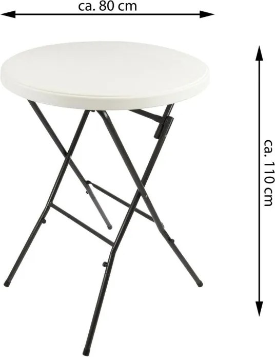 Skládací bistro stůl Ø 80 cm, výška 110 cm, bílý