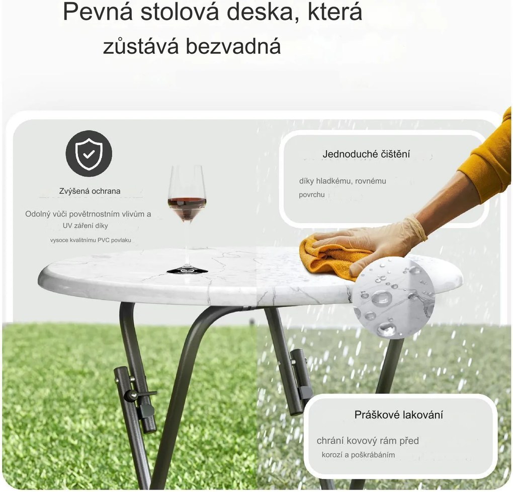 Deuba Skládací barový stůl Ø60 cm - bílý/ mramorový vzhled