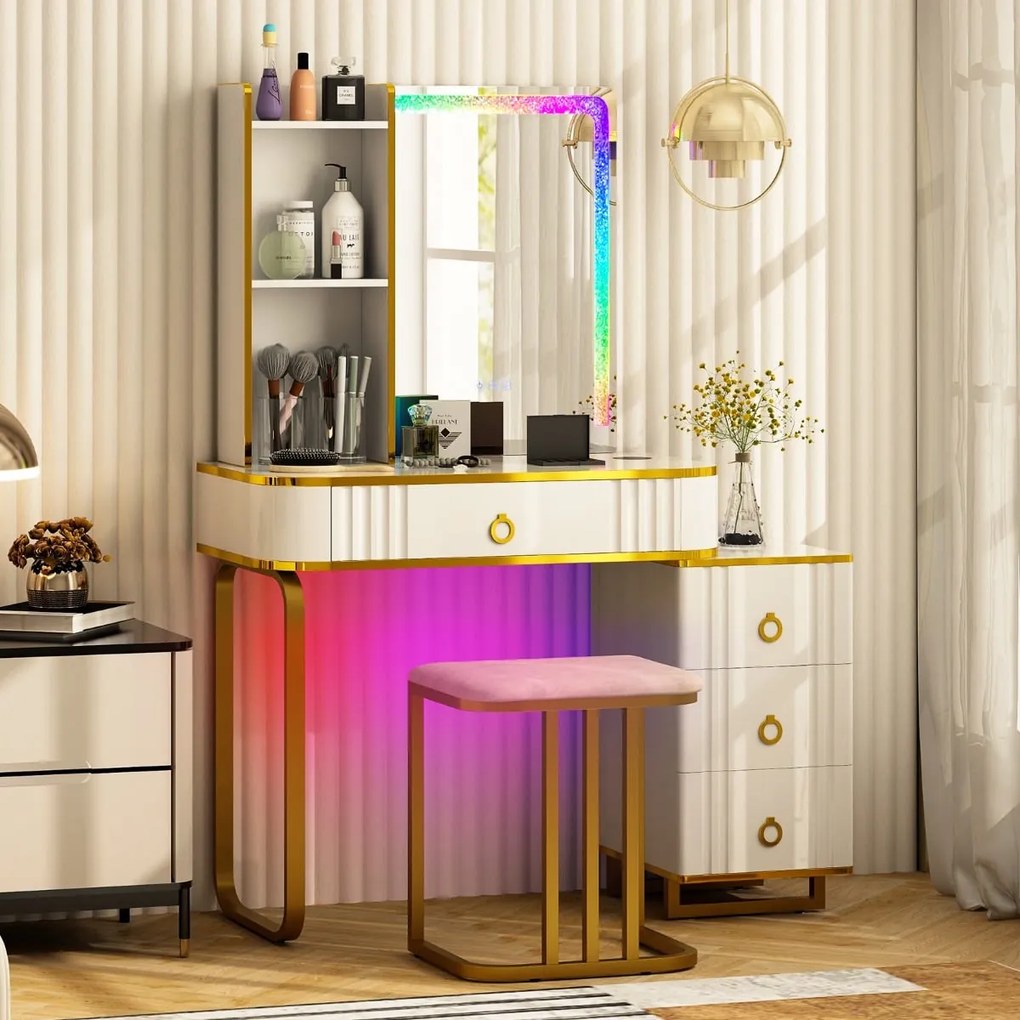 Costway Toaletní stolek se 7 dynamickými a 7 statickými stmívatelnými LED