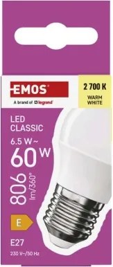 Emos lighting LED žárovka Classic Mini Globe / E27 / 6,5 W (60 W) / 806 lm / teplá bílá 1525733293