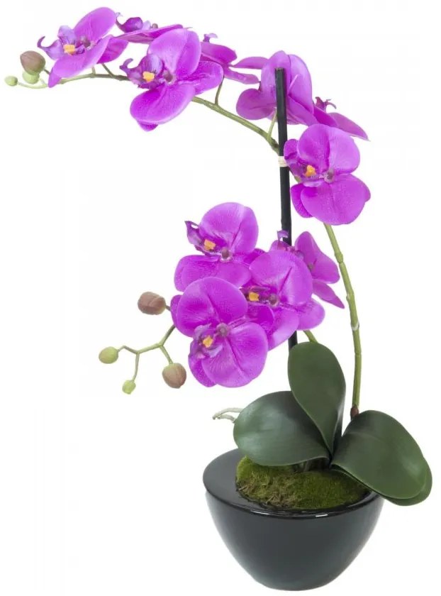 Umělá květina - Orchidej fialová v dekoračním květináči, 45 cm